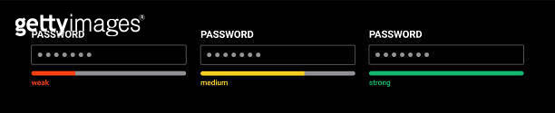 Password form template strong weak box. Password computer account screen code vector interface ...