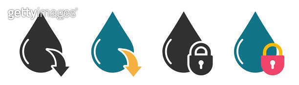 Water drop low level and lock security icon, aqua moisture decrease ...
