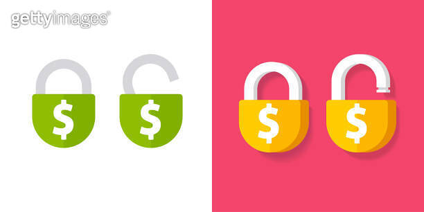 Lock unlock dollar price money padlock icon vector flat 3d graphic ...