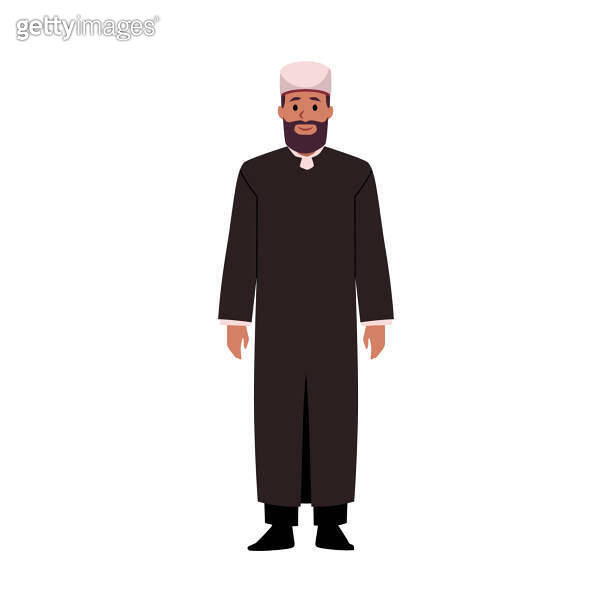 Islamic priest or Muslim imam character, flat vector illustration ...