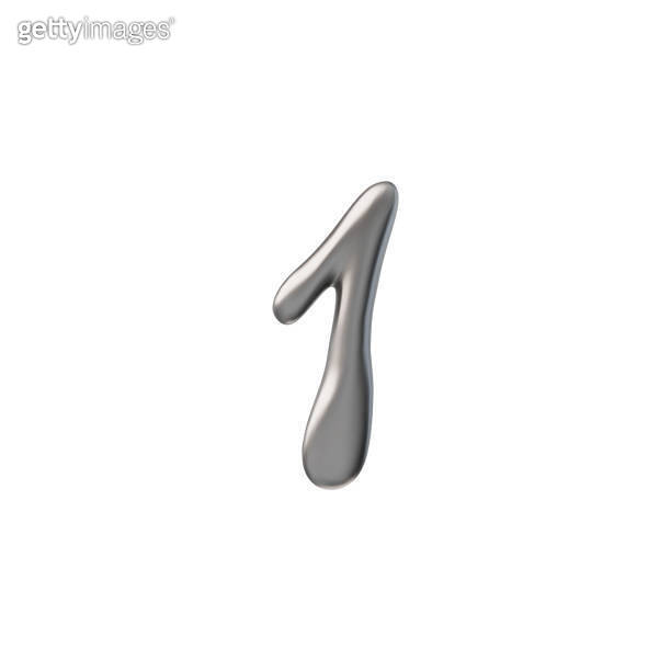 3D glossy silver number 1 one with liquid metal surface vector ...
