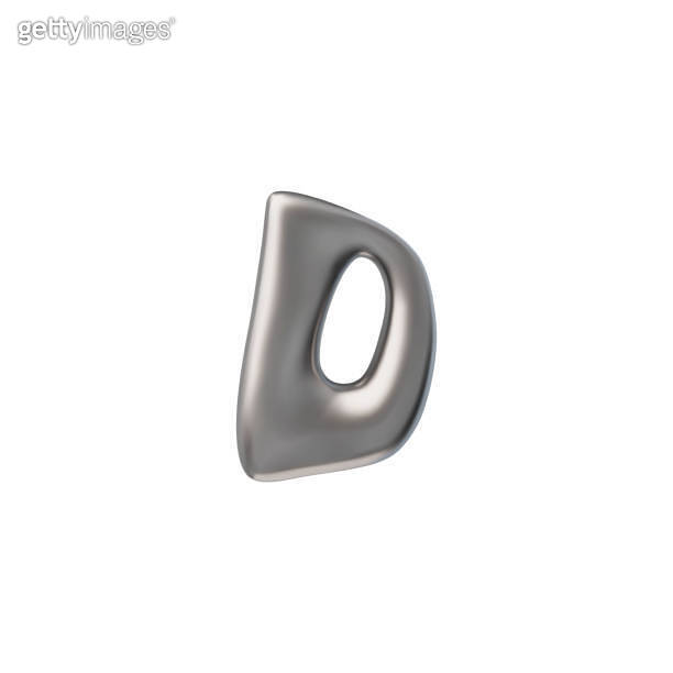 3D glossy silver capital letter D with liquid metal surface, vector ...