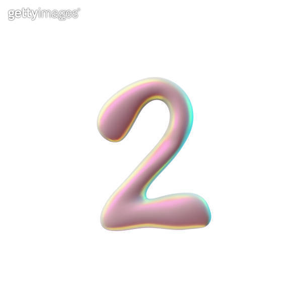 3D glossy plastic pink number 2 two liquid surface with holographic ...
