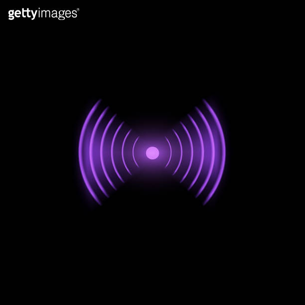 Purple wi-fi technology digital radar neon light vector symbol, glow ...