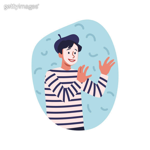 Mime theater artist, vector cartoon male actor with white face makeup ...