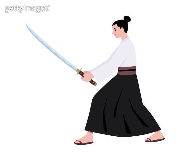 Samurai vector graphics. Warrior pose with sword on isolated background ...