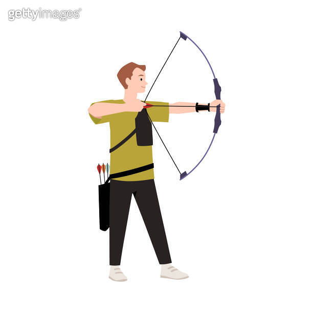 Young professional archer man aims to shoot, vector cartoon archery ...