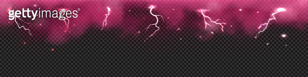Pink thunder storm effect with lightnings vector border design, strikes ...