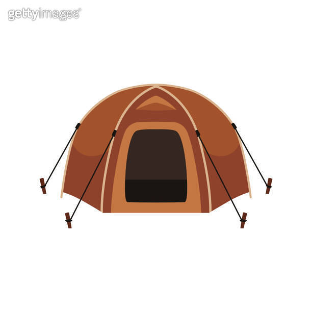 Round brown tent in vector format with front view and stretched ropes ...