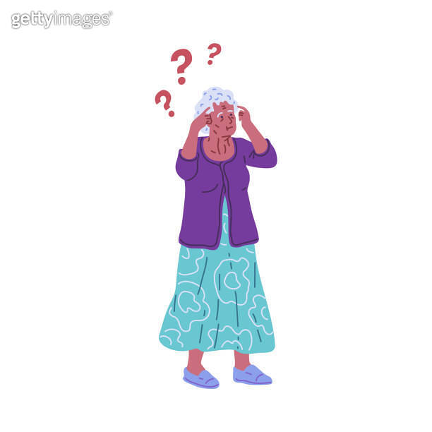 Alzheimer dementia illness disease elderly woman patient, vector ...