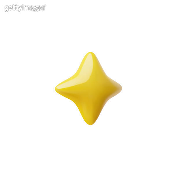 Vector illustration bright 3D yellow four-pointed star side view ...