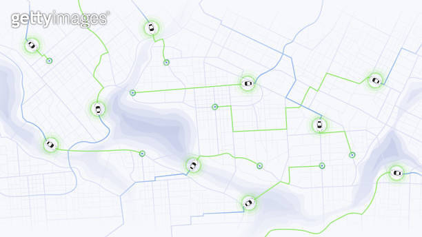 GPS tracking system for navigating car traffic. Concept of car with ...
