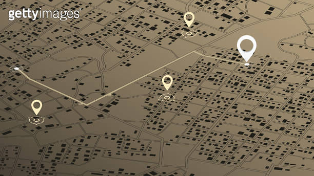 City map featuring directional signs, an intended goal point, and ...