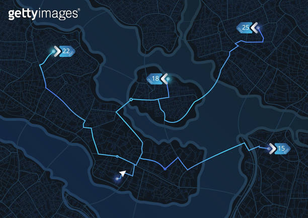 Alternative way with location system. City map featuring directional ...