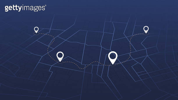 An abstract navigation plan highlights POI including city streets ...