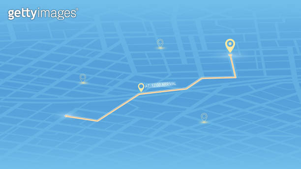 An abstract navigation plan highlights POI including city streets ...