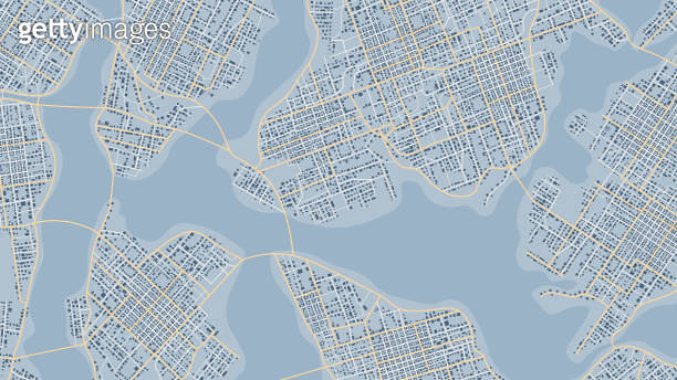 Generic city map with signs of streets, roads, house. Abstract ...