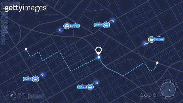 Detailed city street map with various points of interest. GPS tracking ...