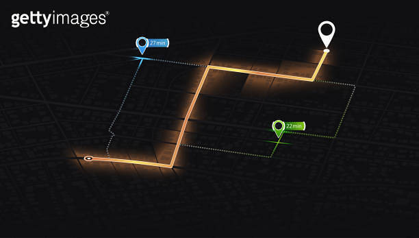 Multiple markers indicating various routes, including the shortest path ...