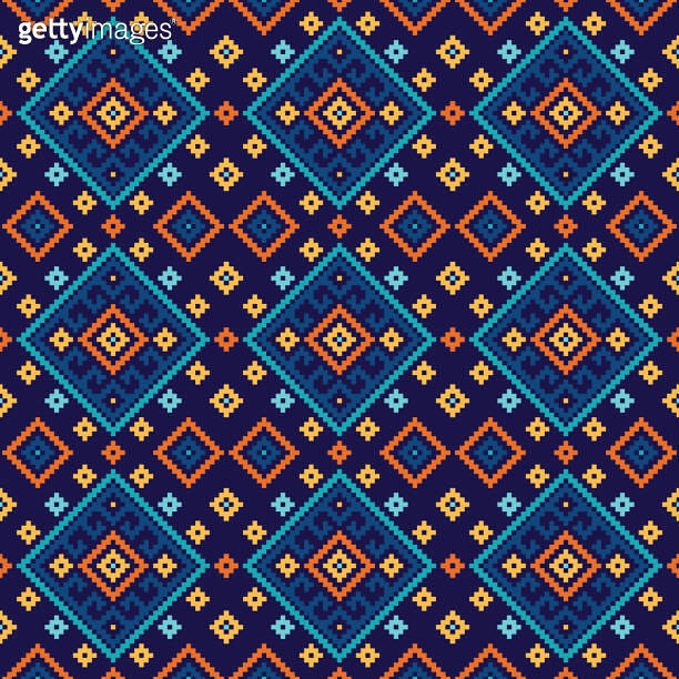 A digital art illustration with a fabric pattern of diamonds and ...