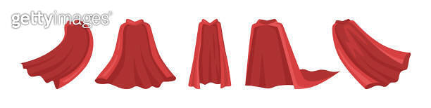 Costume of hero or superhero. Vector isolated set of red capes or ...