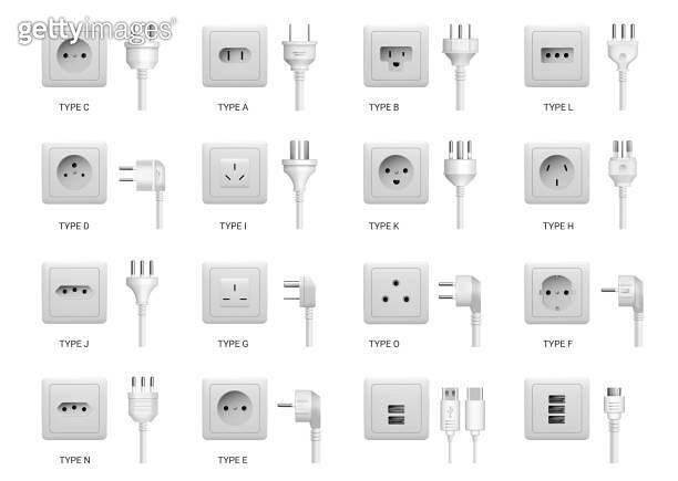 Electric power sockets with different types of plug cord. Vector ...