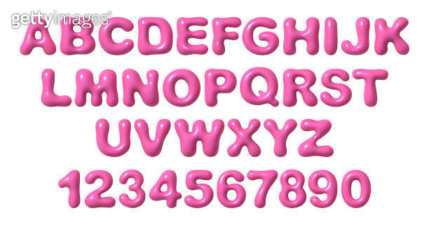 Letters and numbers in glossy pink bubble font, y2k style playful ...