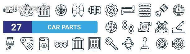 set of 27 outline web car parts icons such as catalytic converter ...