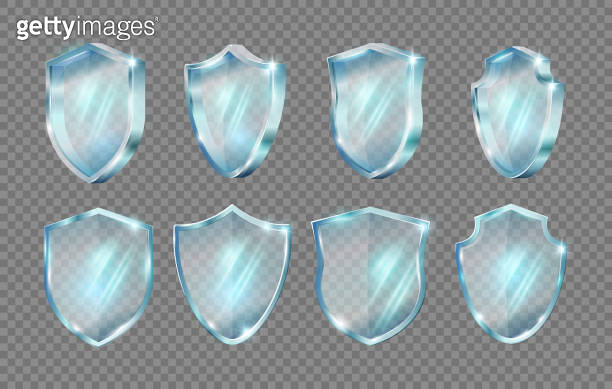 Realistic crystal or glass shields set with sparkle. Vector isolated ...