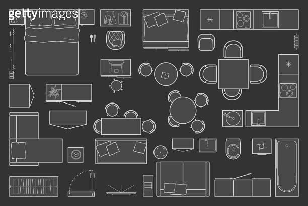 Floor plan icons set for design interior and architectural project ...