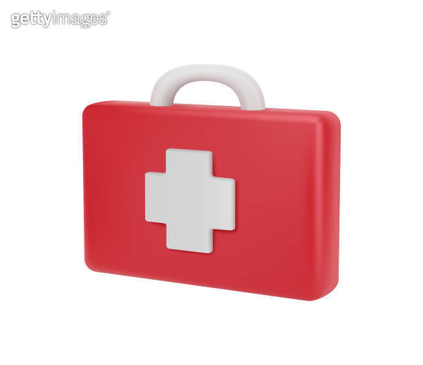First aid realistic 3d kit with medicine, isolated medical box or ...