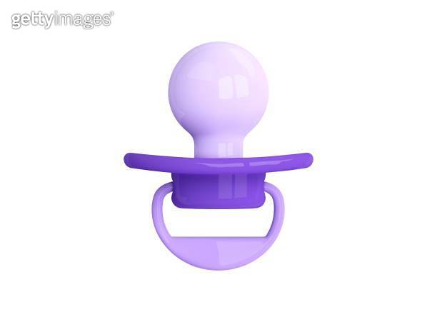 Violet pacifier realistic style. Dummy, pacify side view isolated. 3d ...
