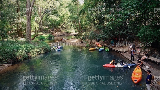 Tourist enjoy activity with natural pool in Ban Tha Chang Spring at ...