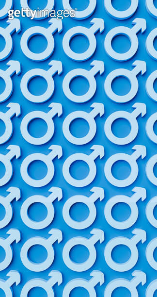3d rendering of various man symbols on blue surface, masculinity and ...