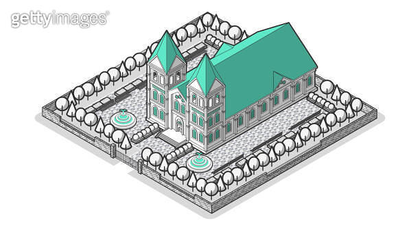 Vector illustration of a three-dimensional ceremony hall seen from an ...