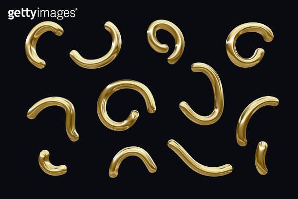 Golden y2k abstract line shape. 3d gold neon line curve element on ...