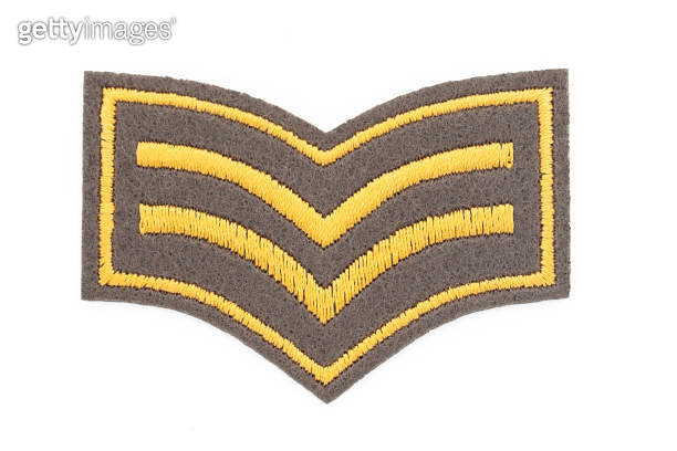 Military rank badge. Corporal emblem isolated on white. Thread sew. 이미지 ...