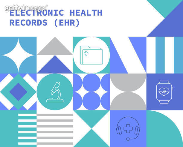 Electronic Health Records (EHR) Concept Bauhaus Style Background Design ...