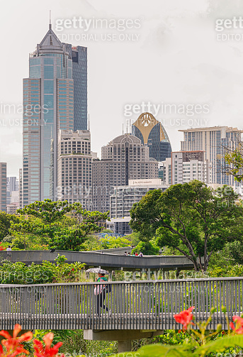 Architecture view of Modern high-rise buildings on blue sky background ...