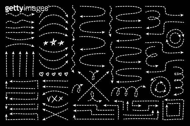 Dotted arrow line with dashes and arrowheads. Broken trace stroke with ...