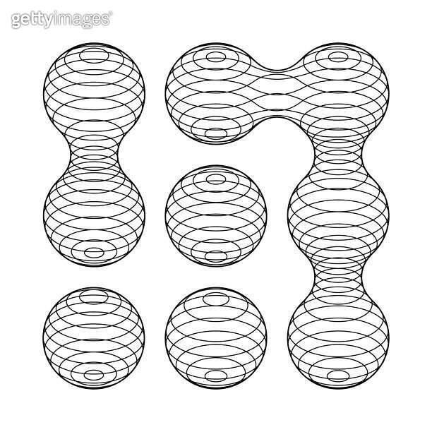 Abstract circle vector wire frames. 3d grid spheres and metaball ...