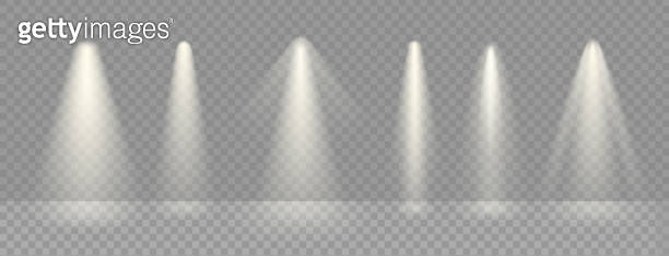 Spotlight illuminated stage background. White rays of floodlight, ies ...