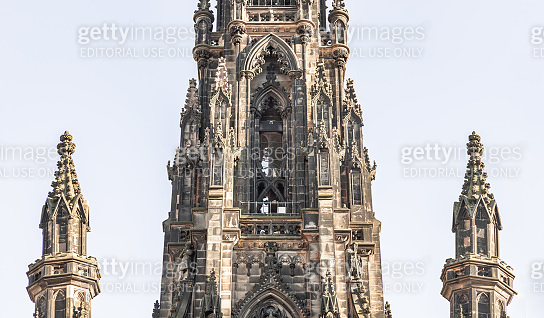 The architectural details of The Scott Monument and spire is a ...