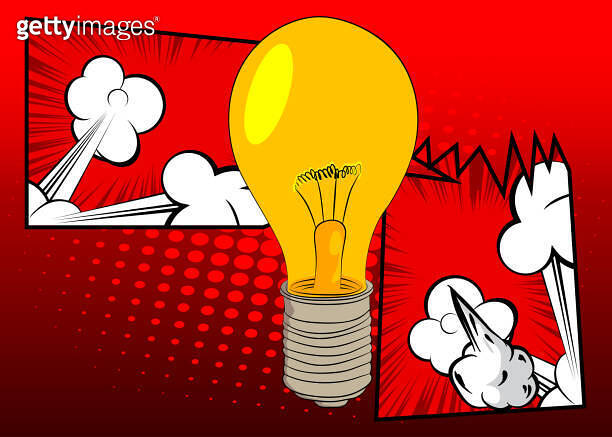 Cartoon Light Bulb, comic book Idea. Retro vector comics pop art design ...