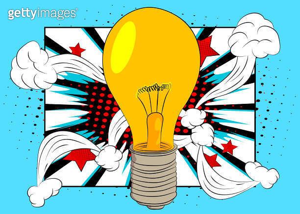 Cartoon Light Bulb, comic book Idea. Retro vector comics pop art design ...