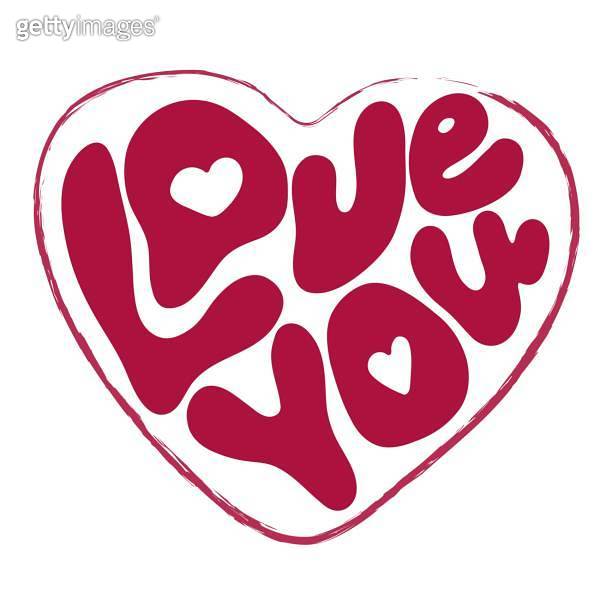 Lettering love you inside a heart, hand drawn in pink color, vector ...