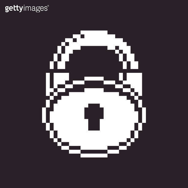 simple flat 1bit vector pixel art icon of retro vintage locked padlock ...