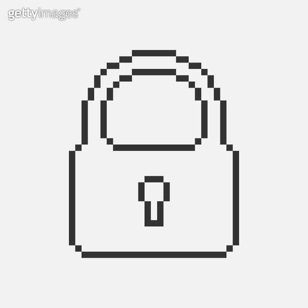 simple flat 1bit vector pixel art icon of retro vintage locked padlock ...