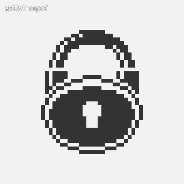 simple flat 1bit vector pixel art icon of retro vintage locked padlock ...