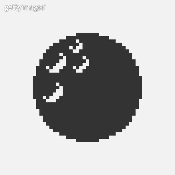 black and white simple 1bit vector pixel art icon of the round moon in ...